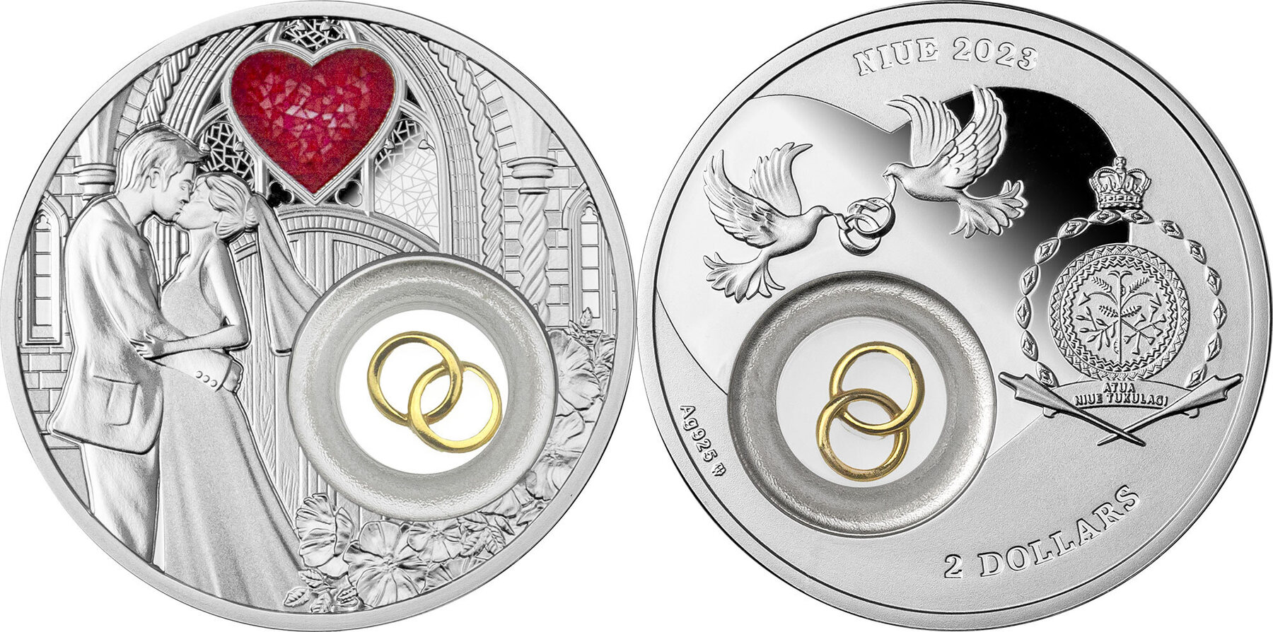 2 Dollars WEDDING COIN Love Silver Coin 2$ Niue 2023 PP | MA-Shops