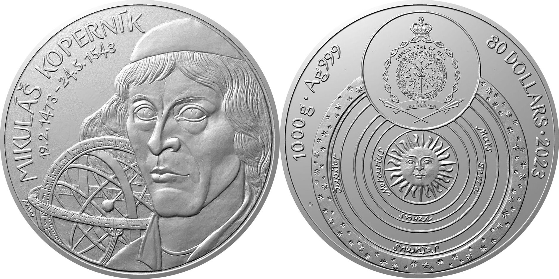 80 Dollars NICOLAUS COPERNICUS 1 Kg Kilo Silver Coin 80$ Niue 2023 | MA ...