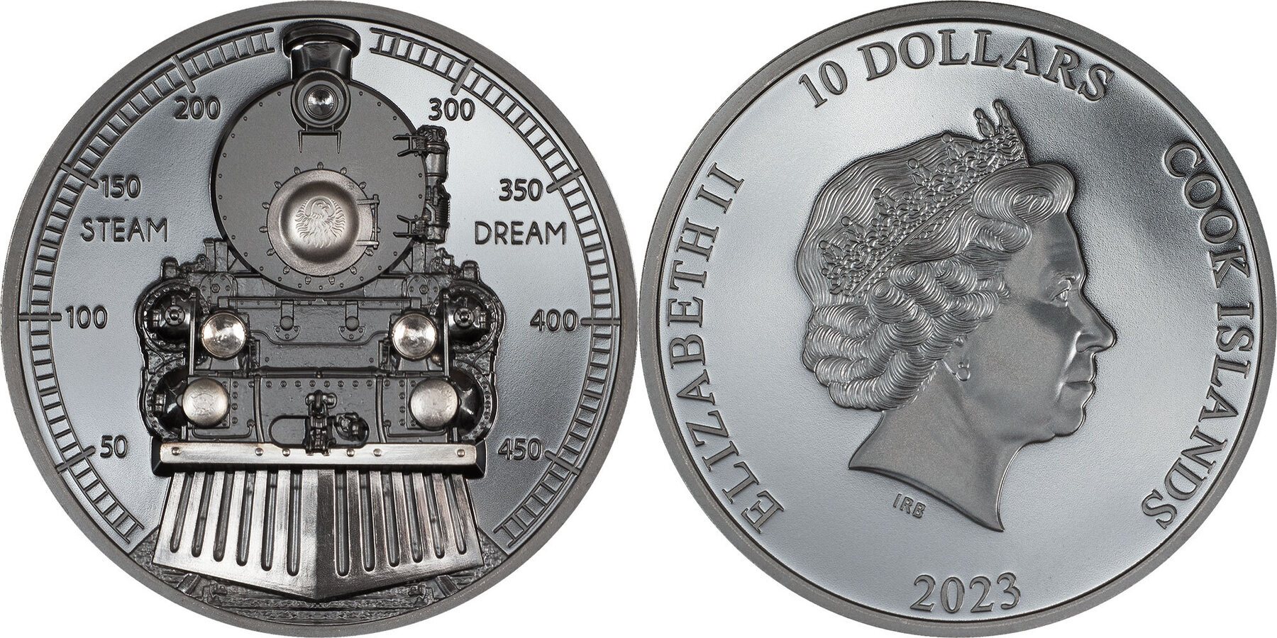 10 Dollars TRAIN Steam Dream 2 Oz Silver Coin 10$ Cook Islands 2023 ...