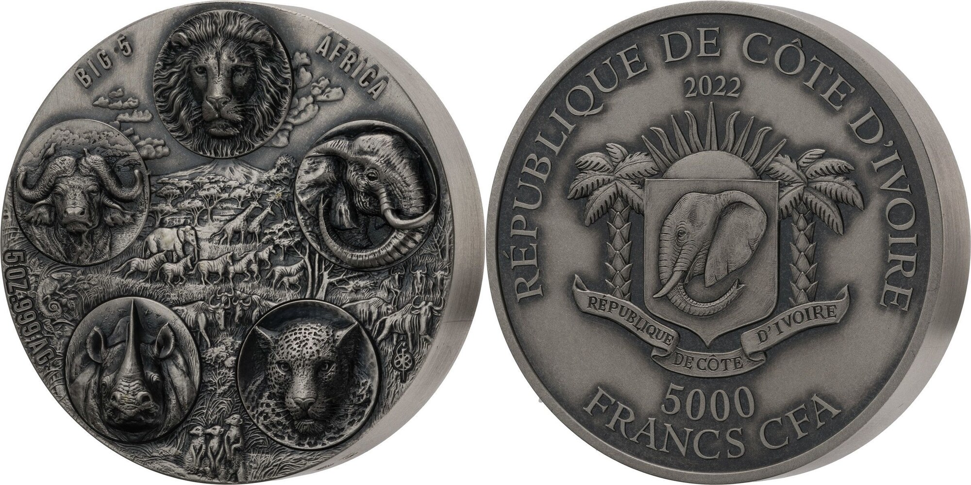 COMPLETER Big Five Mauquoy 1 Kg Kilo Silver Coin 10000 Francs Ivory ...