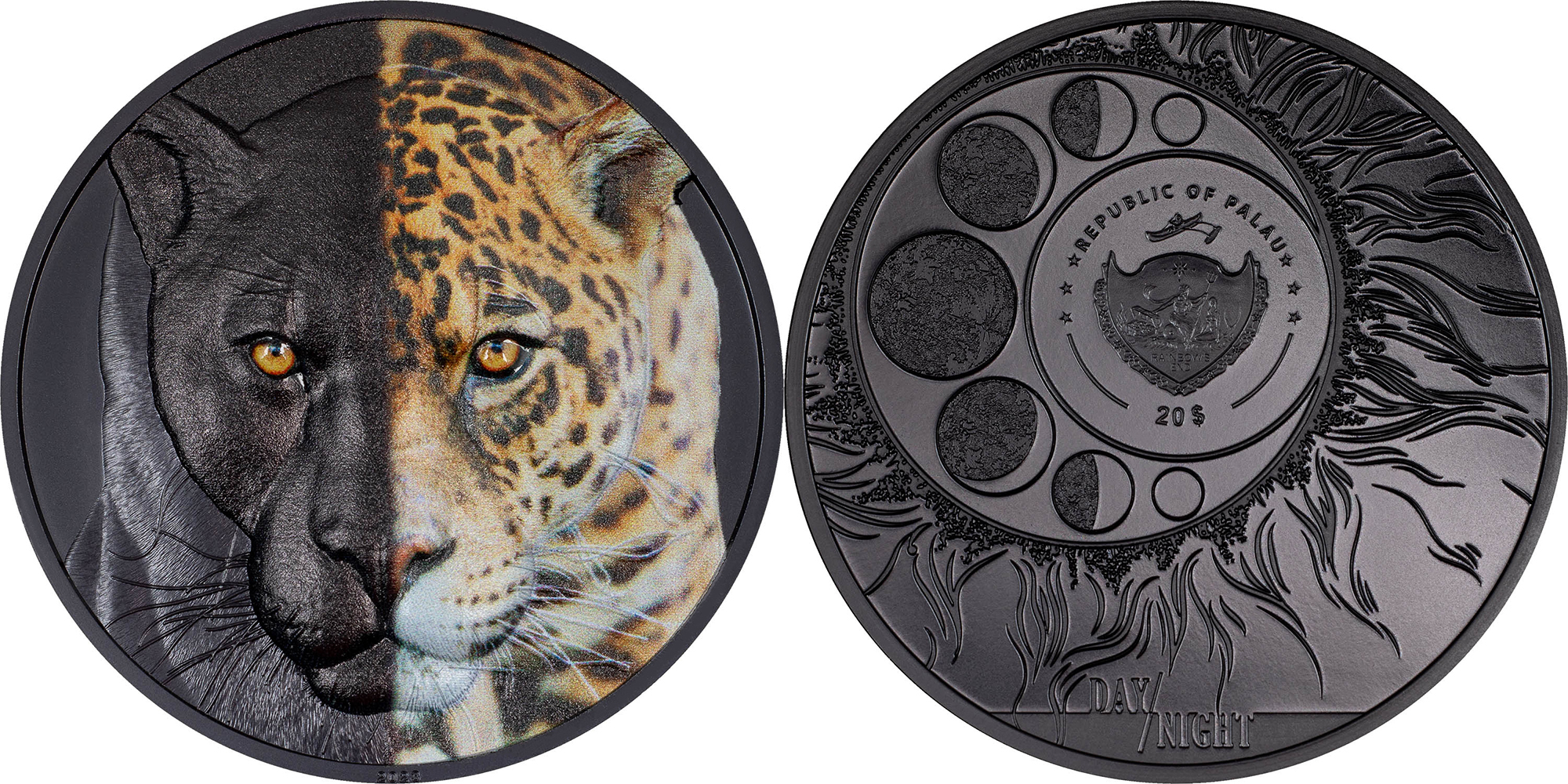 20 Dollars JAGUAR Day and Night 3 Oz Silver Coin 20$ Palau 2023 ...