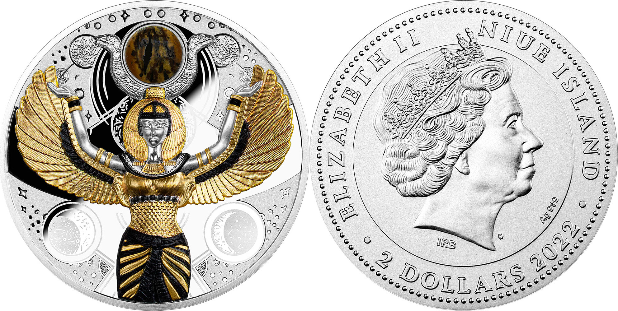 2 Dollars ISIS Egyptian Goddess 2 Oz Silver Coin 2$ Niue 2022 PP | MA-Shops
