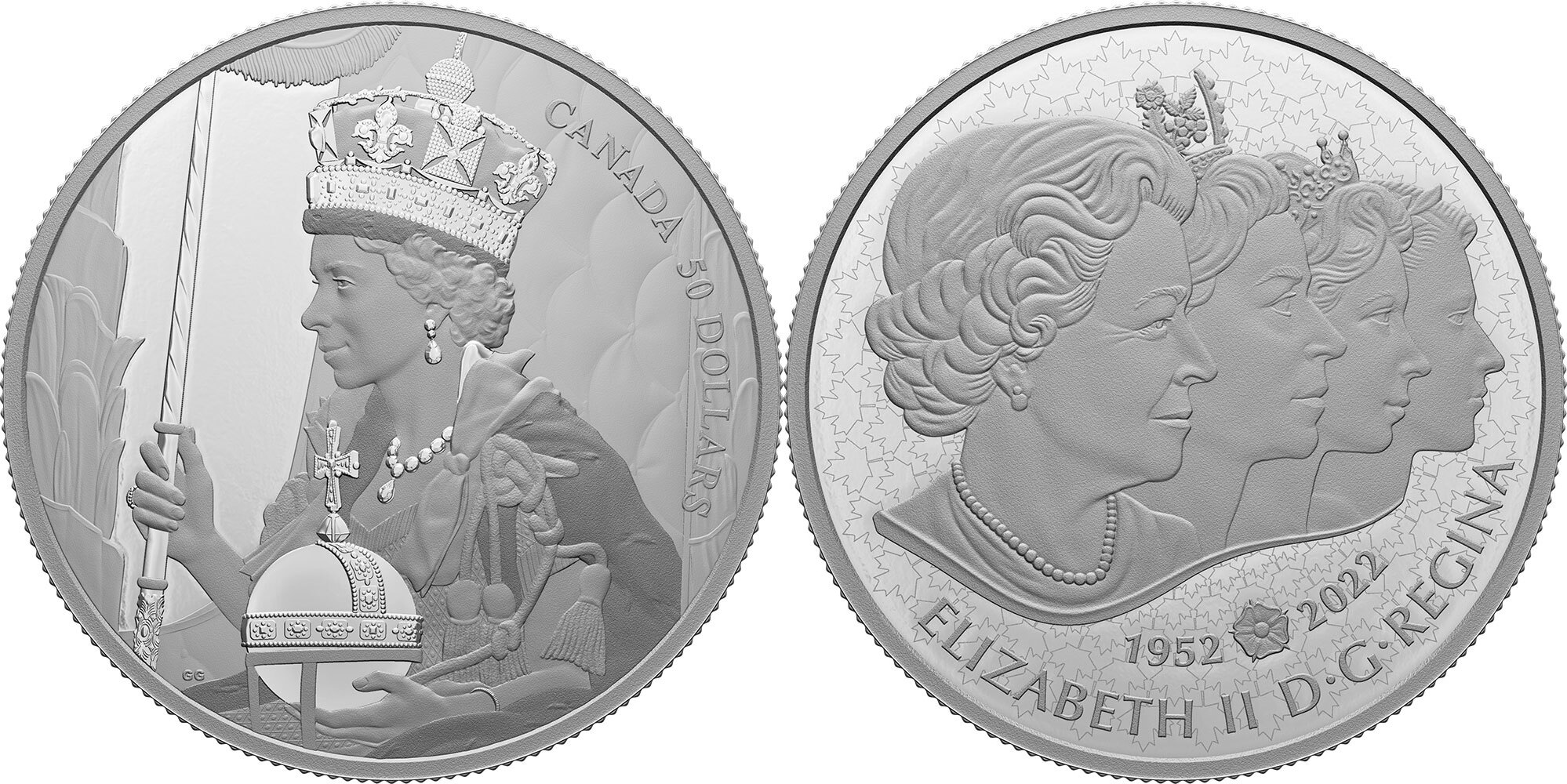 50 Dollars QUEEN ELIZABETH II CORONATION 5 Oz Silver Coin 50$ Canada ...