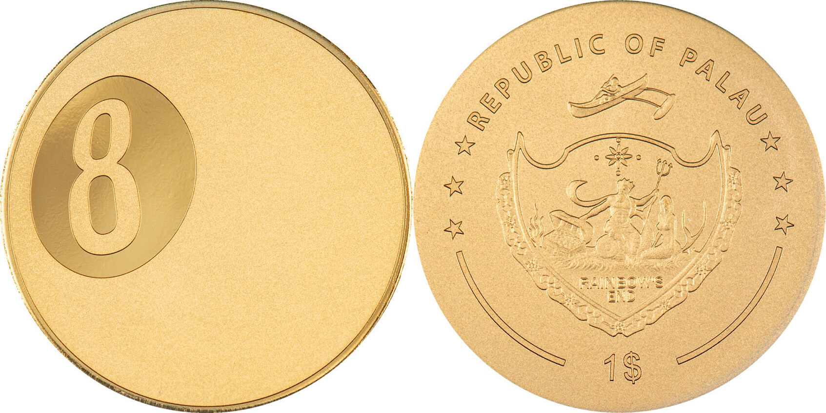 1 Dollar BILLIARD BALL Special Shape Gold Coin 1$ Palau 2023 Silk ...