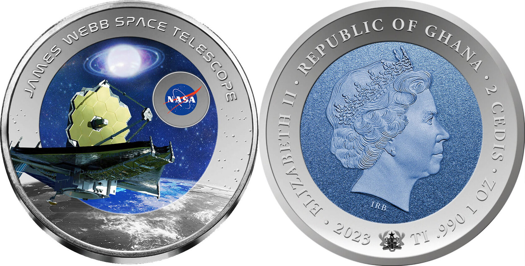 JAMES WEBB TELESCOPE 1 Oz Titanium Coin 2 Cedis Ghana 2023 BU-Brilliant ...