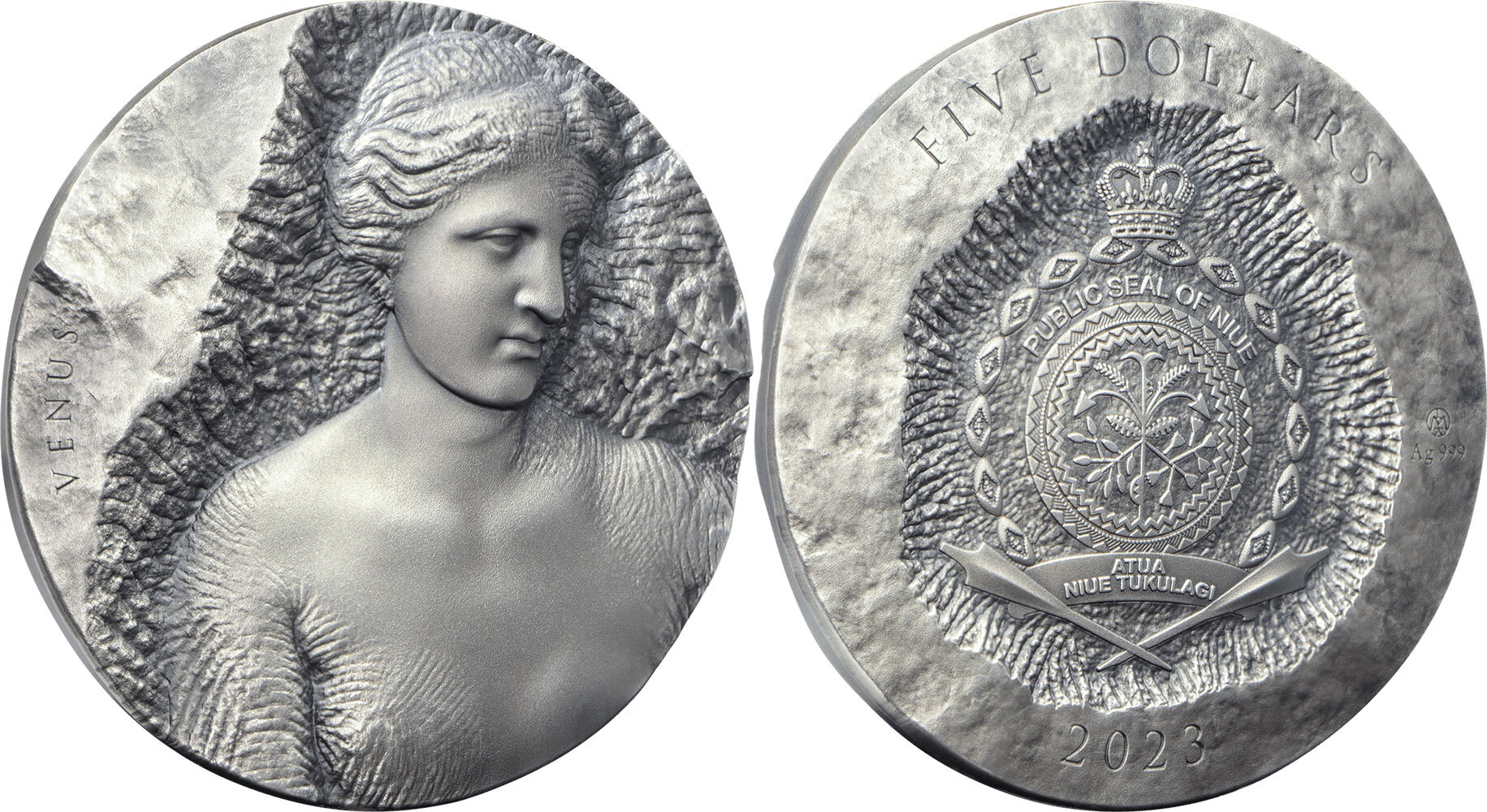 5 Dollars VENUS DE MILO 2 Oz Silver Coin 5$ Niue 2023 Antique Finish ...