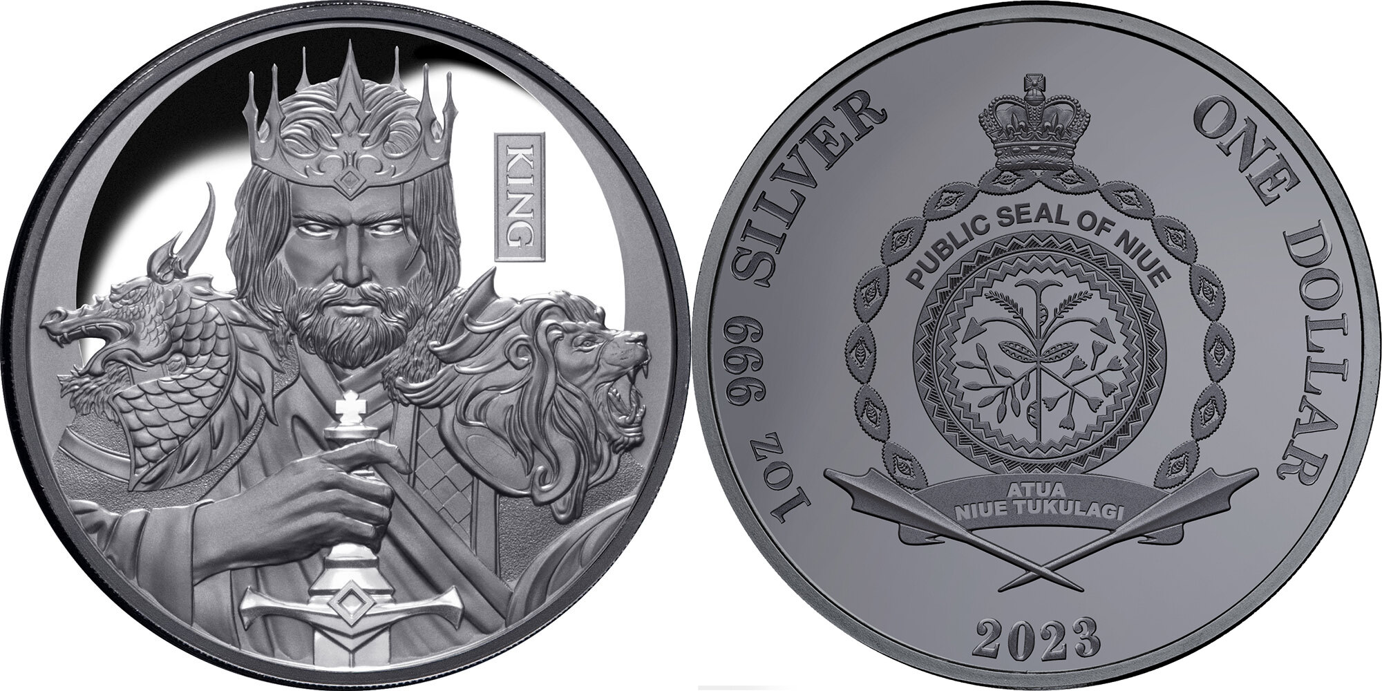 1 Dollar CHESS KING 1 Oz Silver Coin 1$ Niue 2023 Black PP | MA-Shops