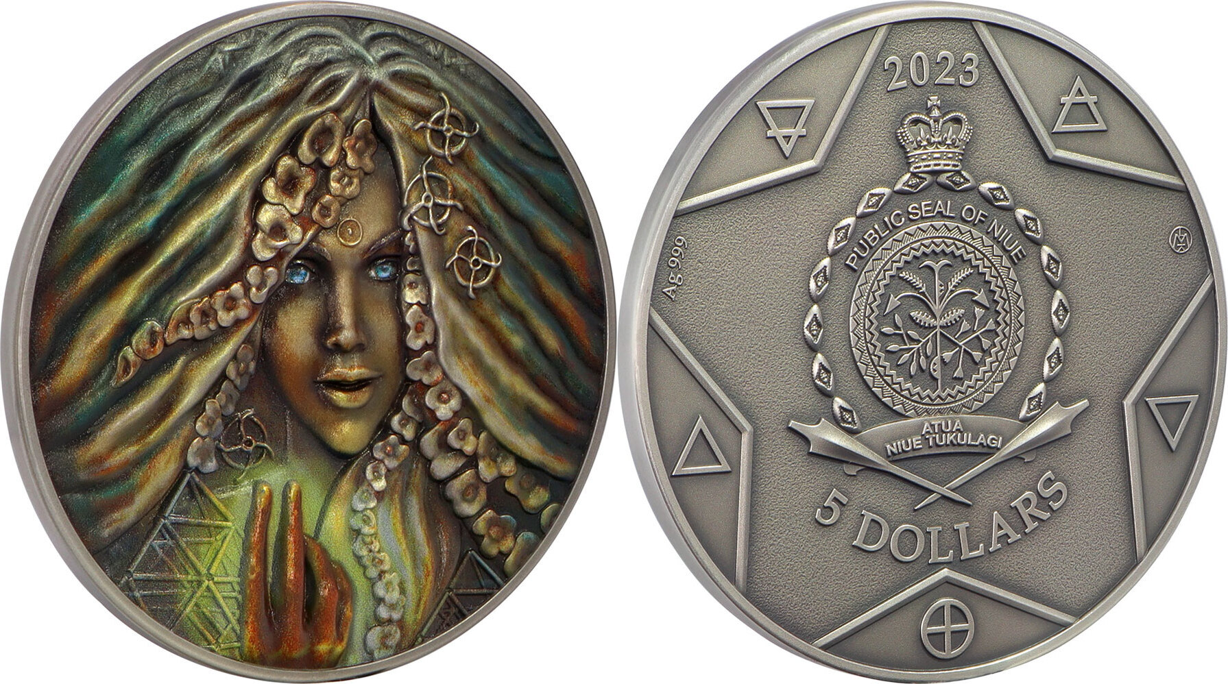 5 Dollars SUN The Elements 2 Oz Silver Coin 5$ Niue 2023 Antique Finish ...
