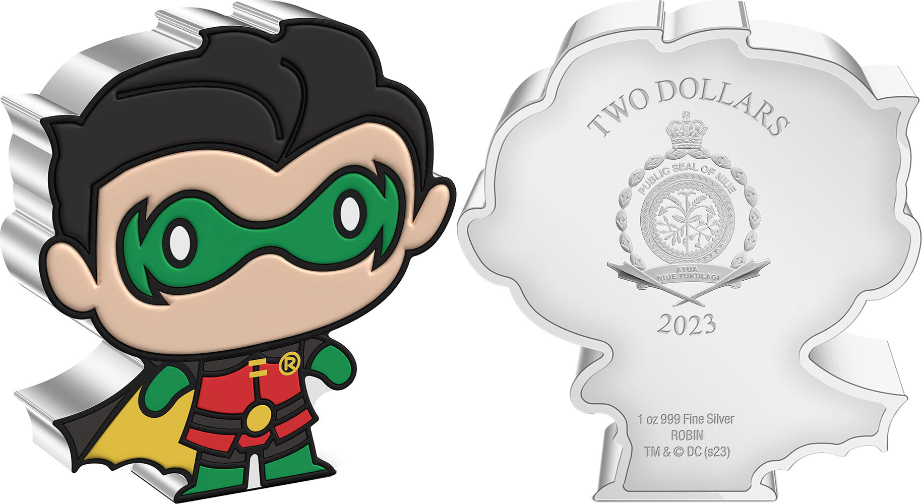 2 Dollars ROBIN Chibi DC Comics 1 Oz Silver Coin 2$ Niue 2023 PP | MA-Shops