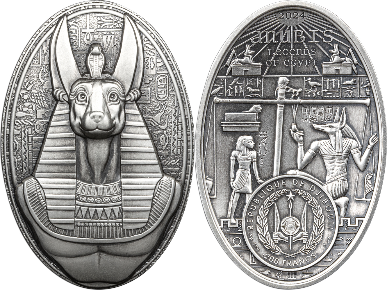 ANUBIS 3 Oz Silver Coin 200 Francs Djibouti 2024 Antique Finish | MA-Shops