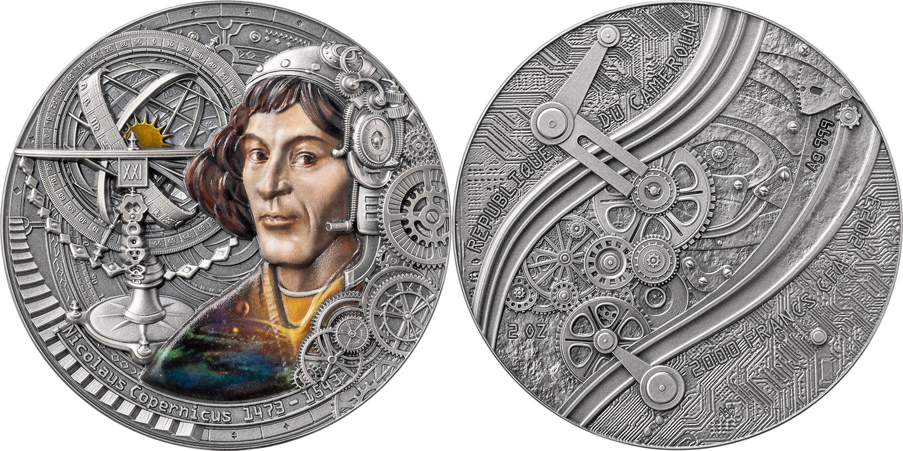 NICOLAUS COPERNICUS Futurists of the Past 2 Oz Silver Coin 2000 Francs ...