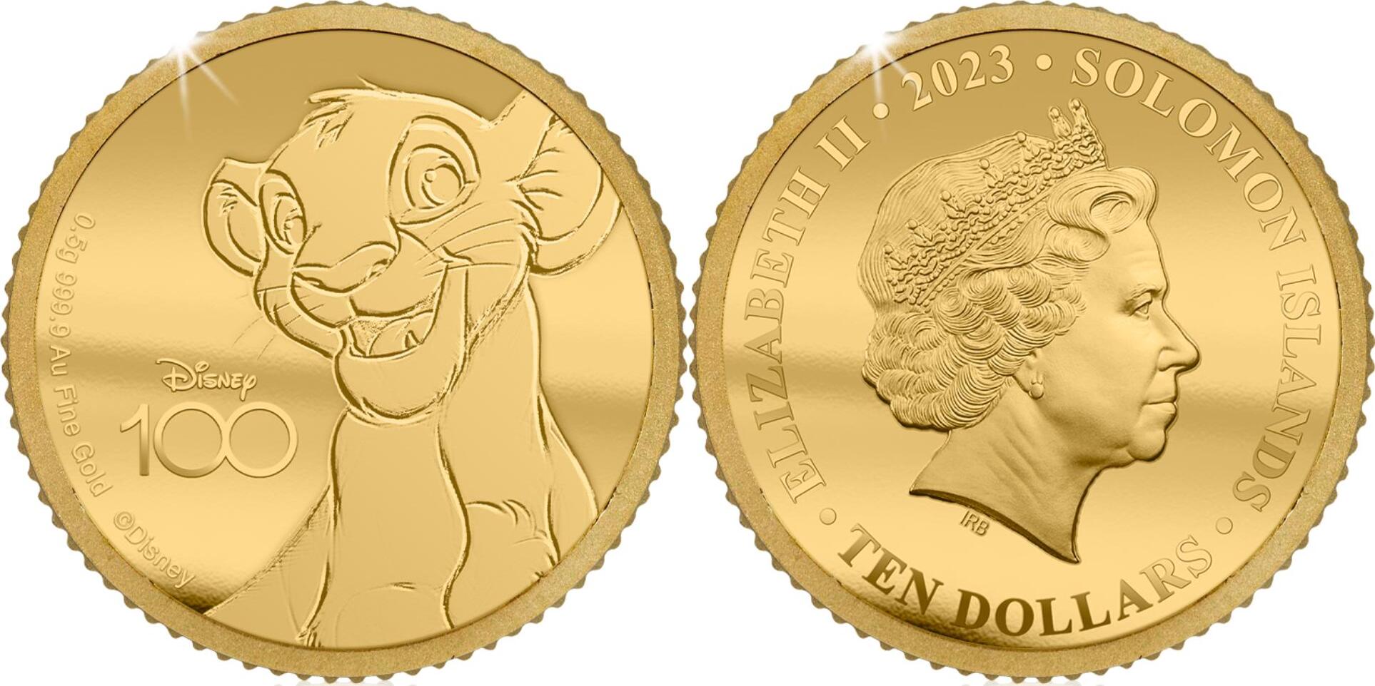 10 Dollars LION KING Simba Disney 100 Magical Years Small Gold Coin 10 ...