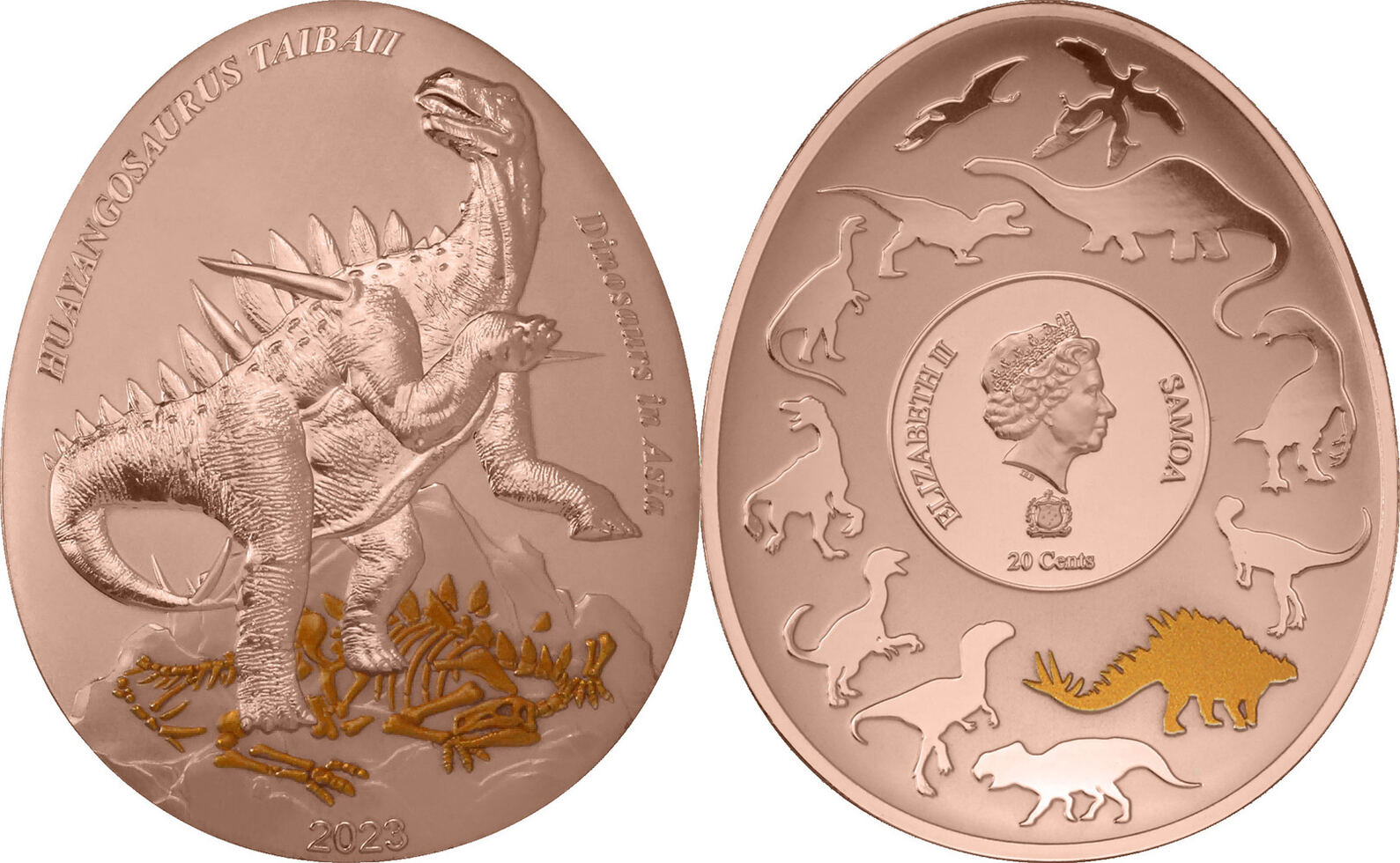 HUAYANGOSAURUS TAIBAII Dinosaurs in Asia Copper Coin 20 Cents Samoa ...