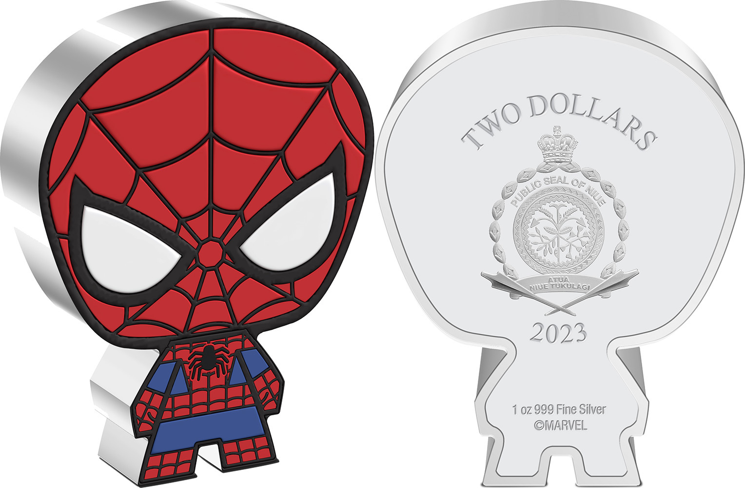 2 Dollars SPIDER MAN Chibi Marvel Peter Parker 1 Oz Silver Coin 2$ Niue ...