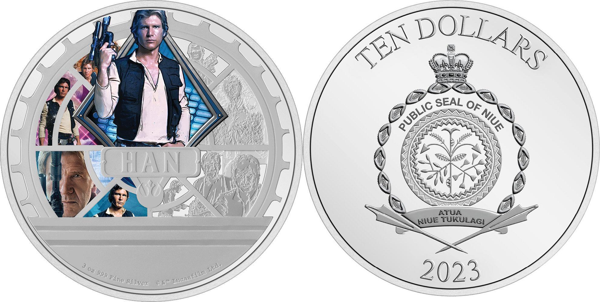 10 Dollars HAN SOLO Star Wars 3 Oz Silver Coin 10$ Niue 2023 PP | MA-Shops
