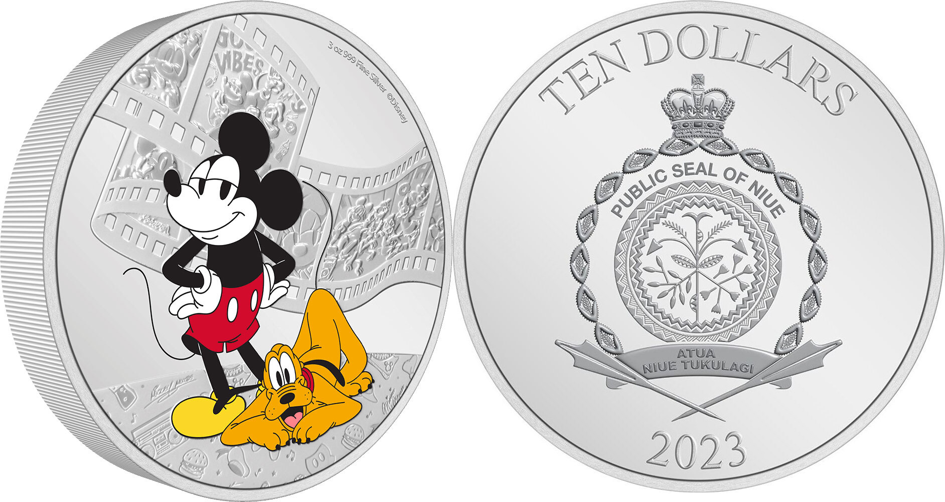 10 Dollars MICKEY AND PLUTO Mickey and Friends 3 Oz Silver Coin 10 ...