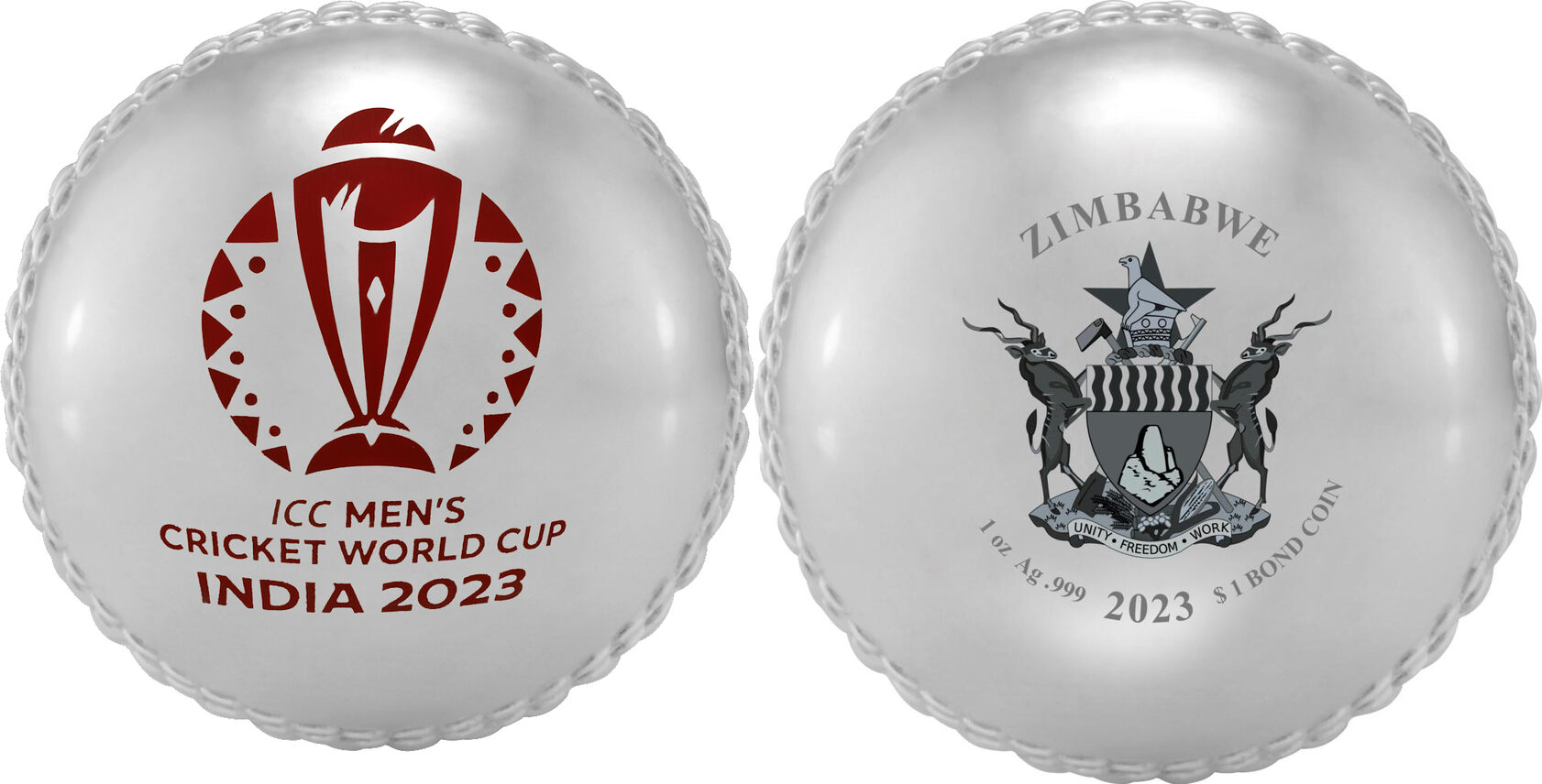 1 Dollar CRICKET BALL World Cup India 3D 1 Oz Silver Coin 1$ Zimbabwe ...