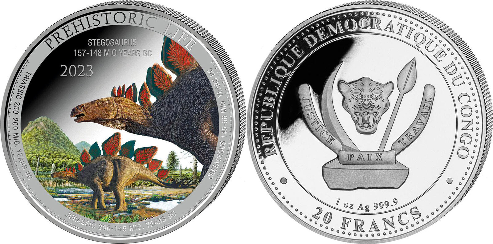 Congo Democratic Republic STEGOSAURUS Prehistoric Life Coloured 1 Oz ...