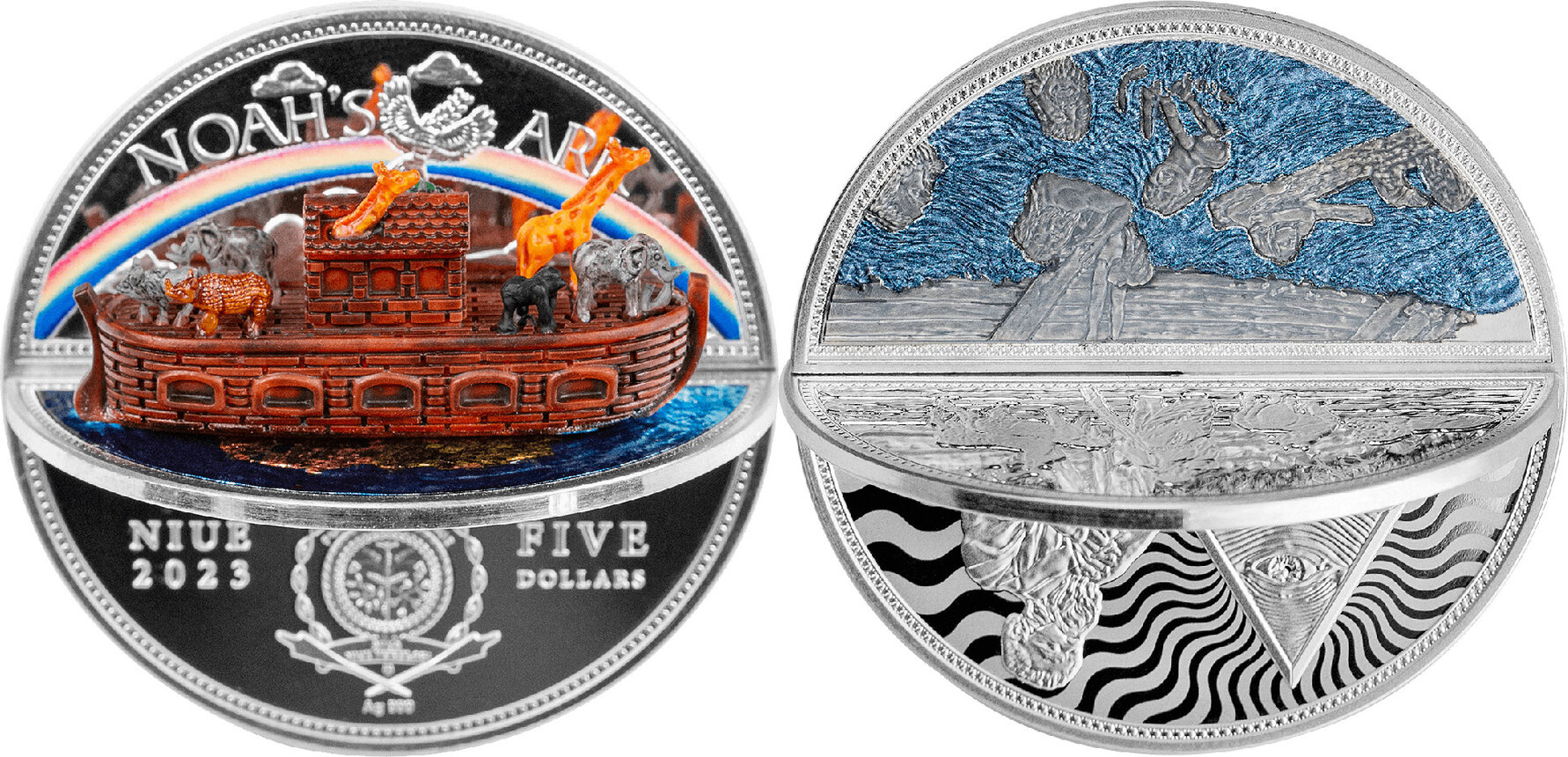 5 Dollars ARK OF NOAH 3D 2 Oz Silver Coin 5$ Niue 2023 Antique Finish ...