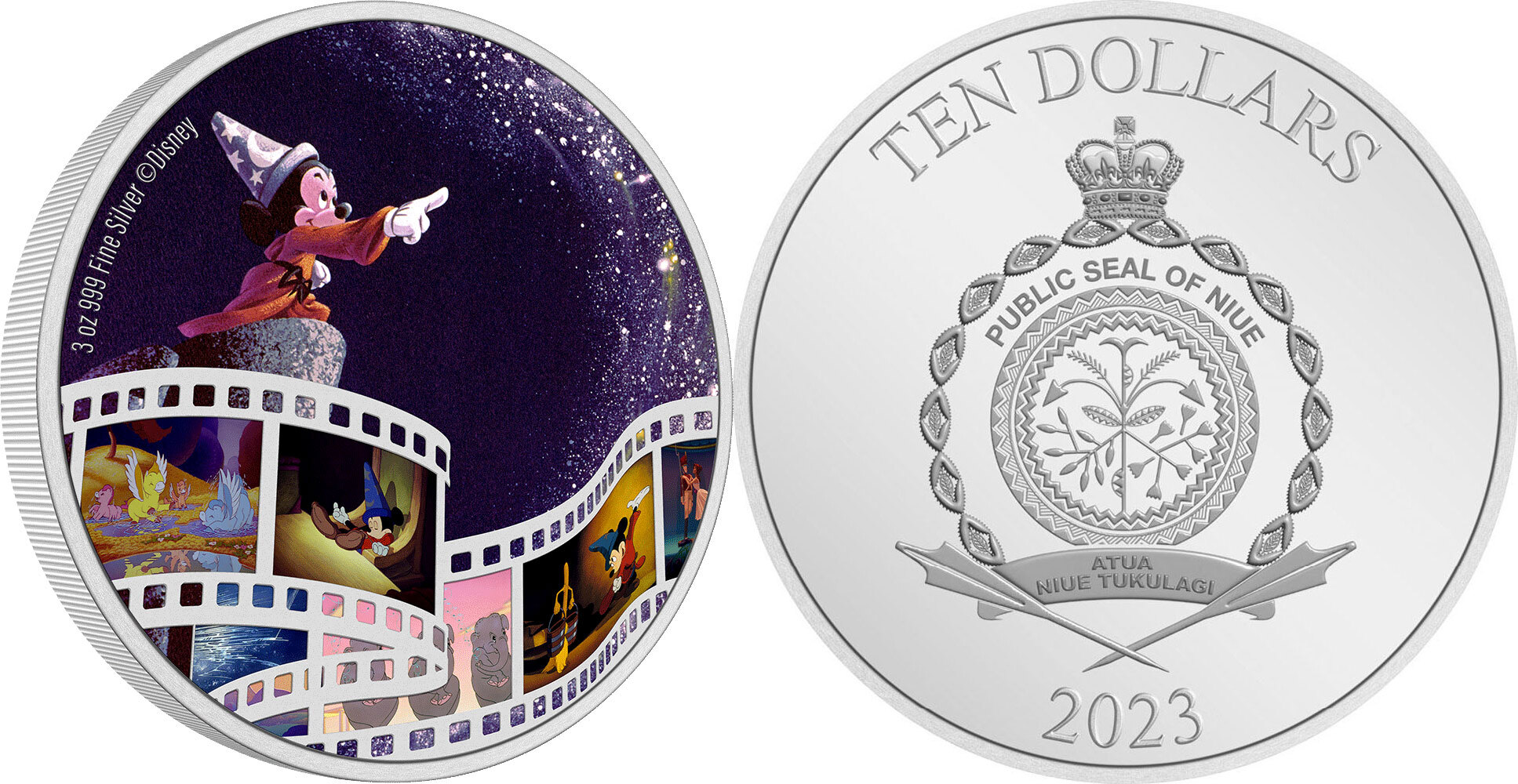 10 Dollars FANTASIA Disney Cinema Masterpieces 3 Oz Silver Coin 10 ...