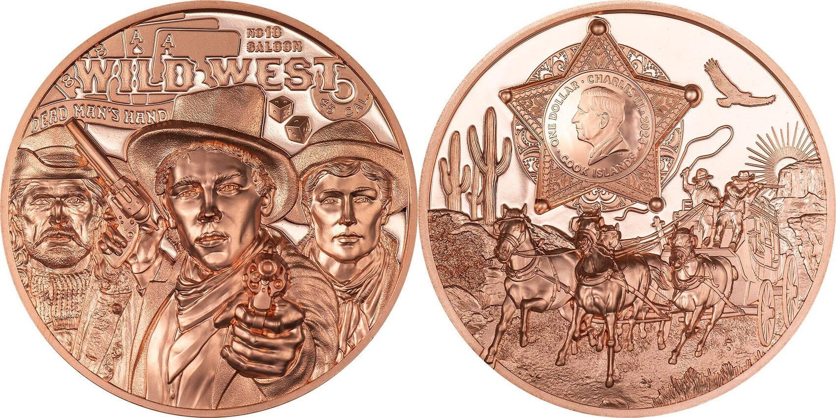 1 Dollar WILD WEST Legends Copper Coin 1$ Cook Islands 2024 Prooflike ...