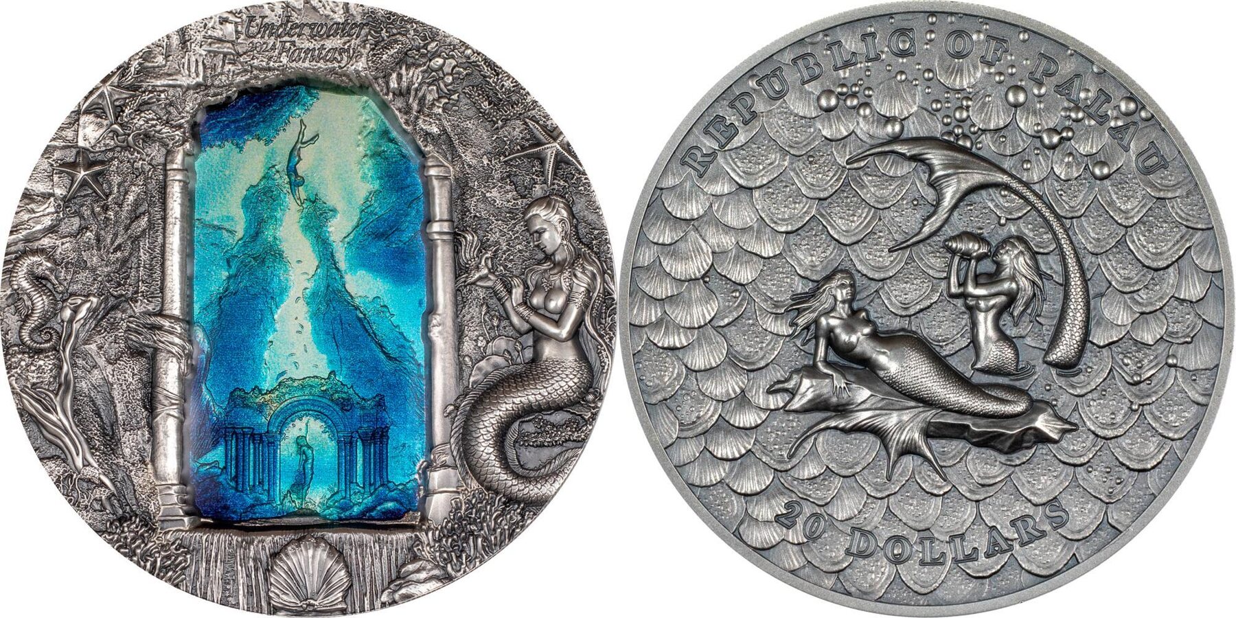 20 Dollars 2023 MERMAIDS Underwater Fantasy 3 Oz Silver Coin 20$ Palau ...