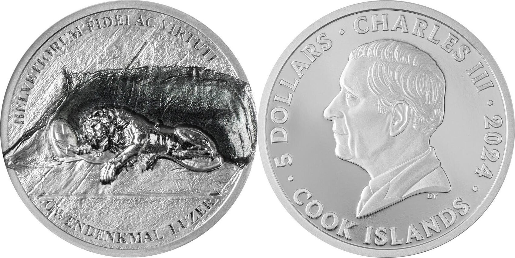 5 Dollars LION MONUMENT Lion of Lucerne 1 Oz Silver Coin 5$ Cook ...