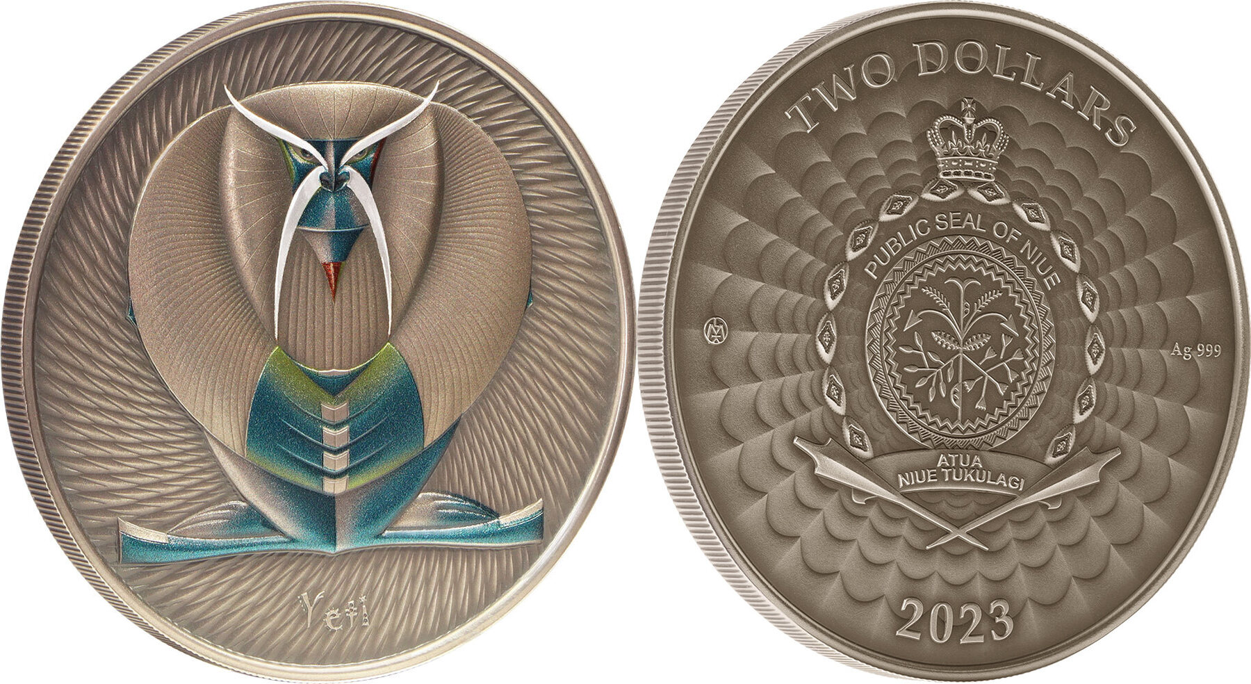 2 Dollars YETI World of Cryptids 1 Oz Silver Coin 2$ Niue 2023 Antique ...