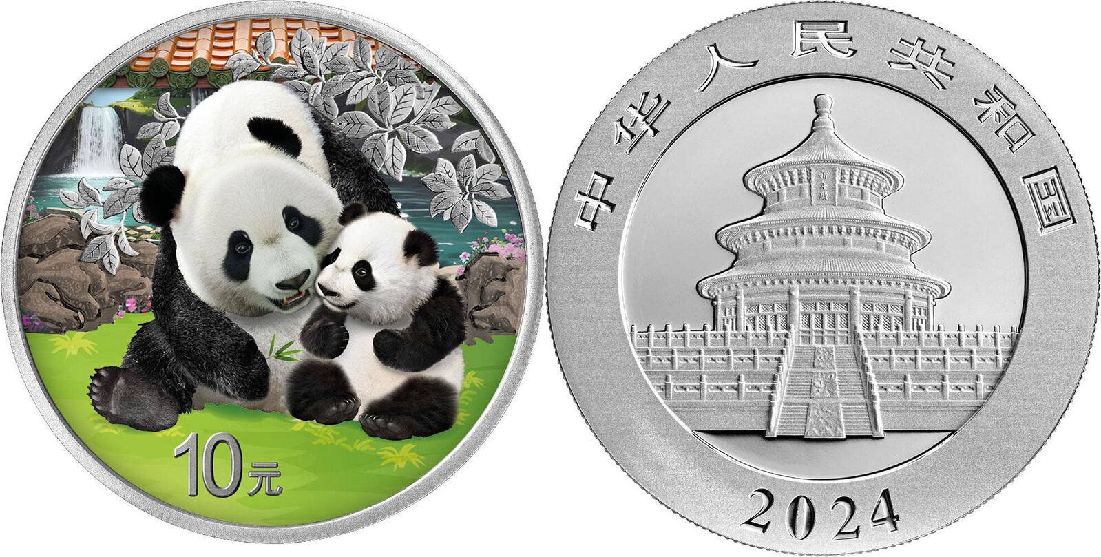 CHINA PANDA Coloured Silver Coin 10 Yuan China 2024 BU-Brilliant unz ...