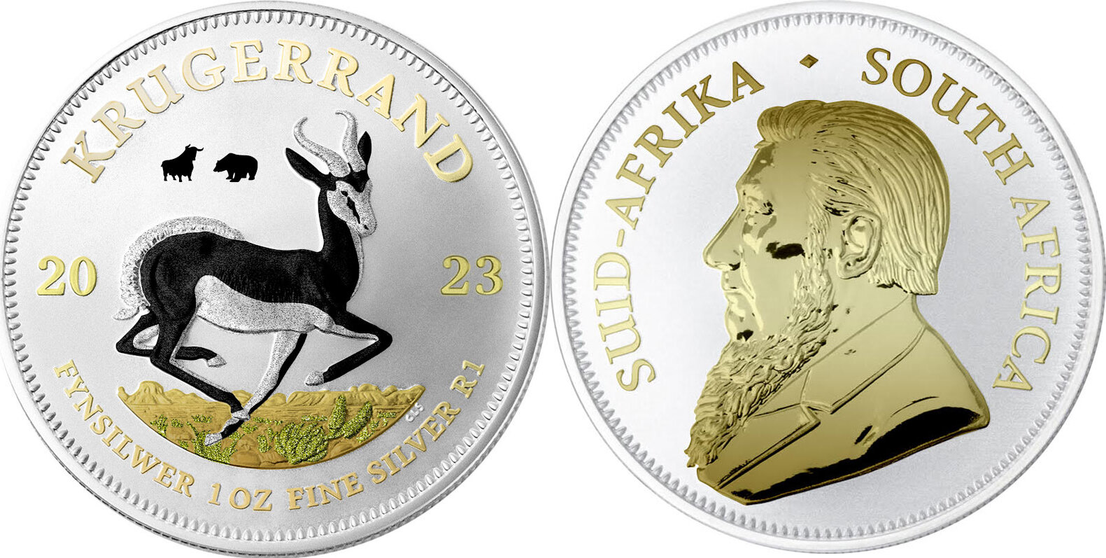 SPRINGBOK DIAMONDLINE Bull and Bear 1 Oz Silver Coin 1 Rand South ...