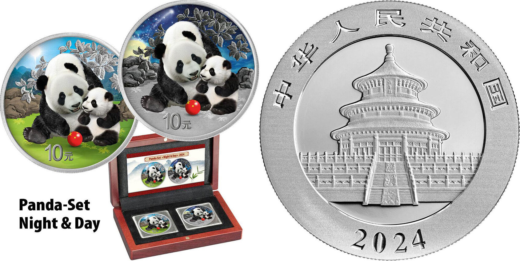 CHINA PANDA Night and Day Set Silver Coins 10 Yuan China 2024 BU ...