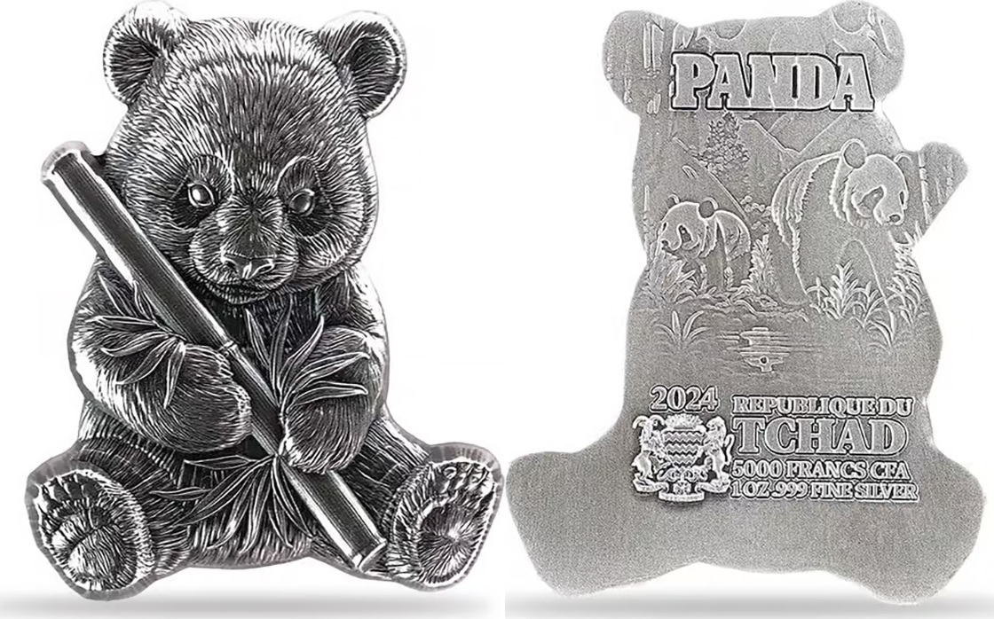 PANDA Shaped 1 Oz Silver Coin 5000 Francs Chad 2024 Antique Finish | MA ...