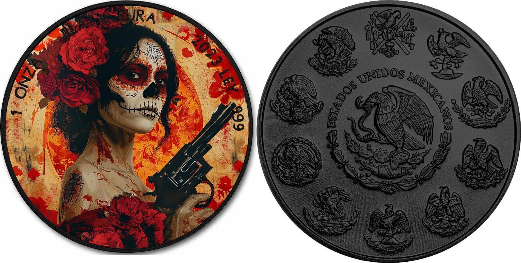 SANTA MUERTE Gun Black Platinum 1 Oz Silver Coin Mexico 2023 BU ...