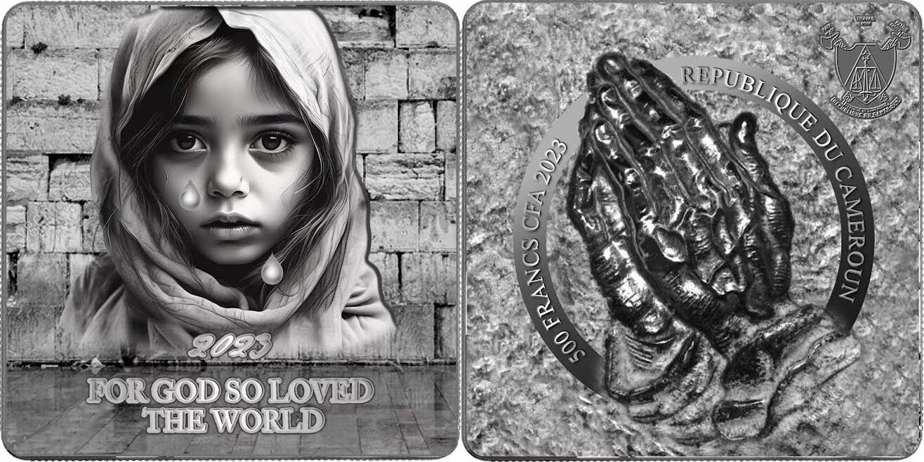 FOR GOD SO LOVED THE WORLD Crying Palestinian Girl 1 Oz Silver Coin 500 ...