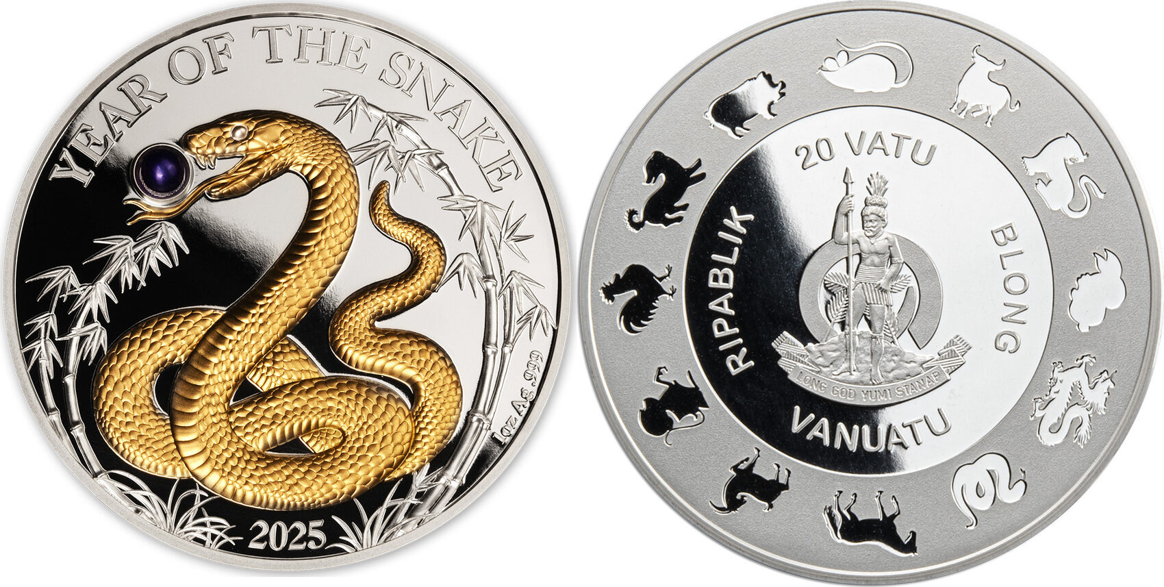 SNAKE Freshwater Pearl Chinese Lunar Year 1 Oz Silver Coin 20 Vatu ...