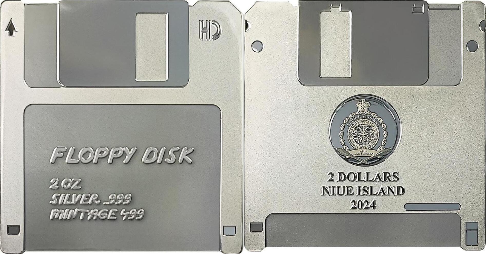 2 Dollars FLOPPY DISK TechStalgic 2 Oz Silver Coin 2$ Niue 2024 Silk ...