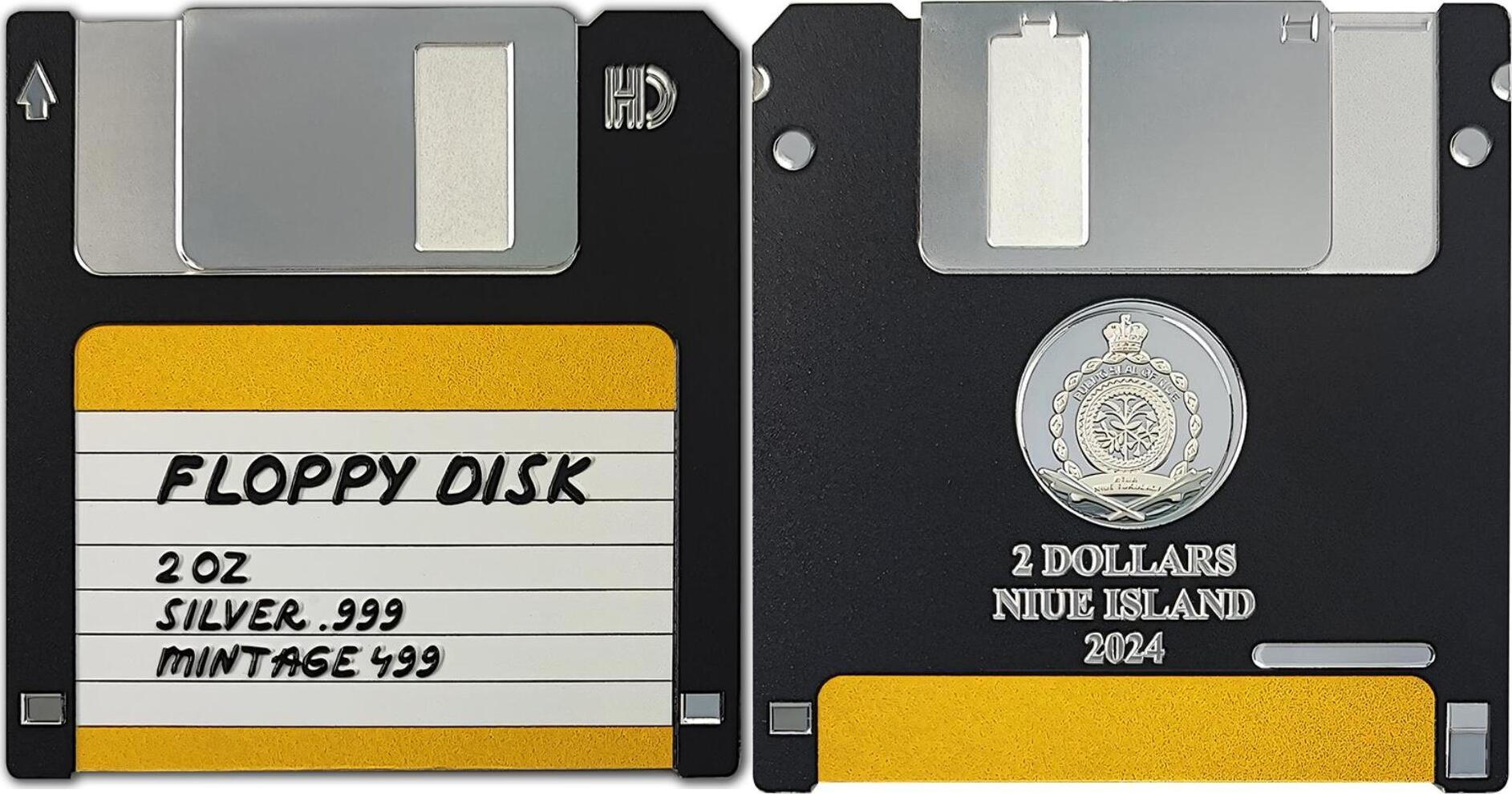 2 Dollars FLOPPY DISK TechStalgic Coloured 2 Oz Silver Coin 2$ Niue ...