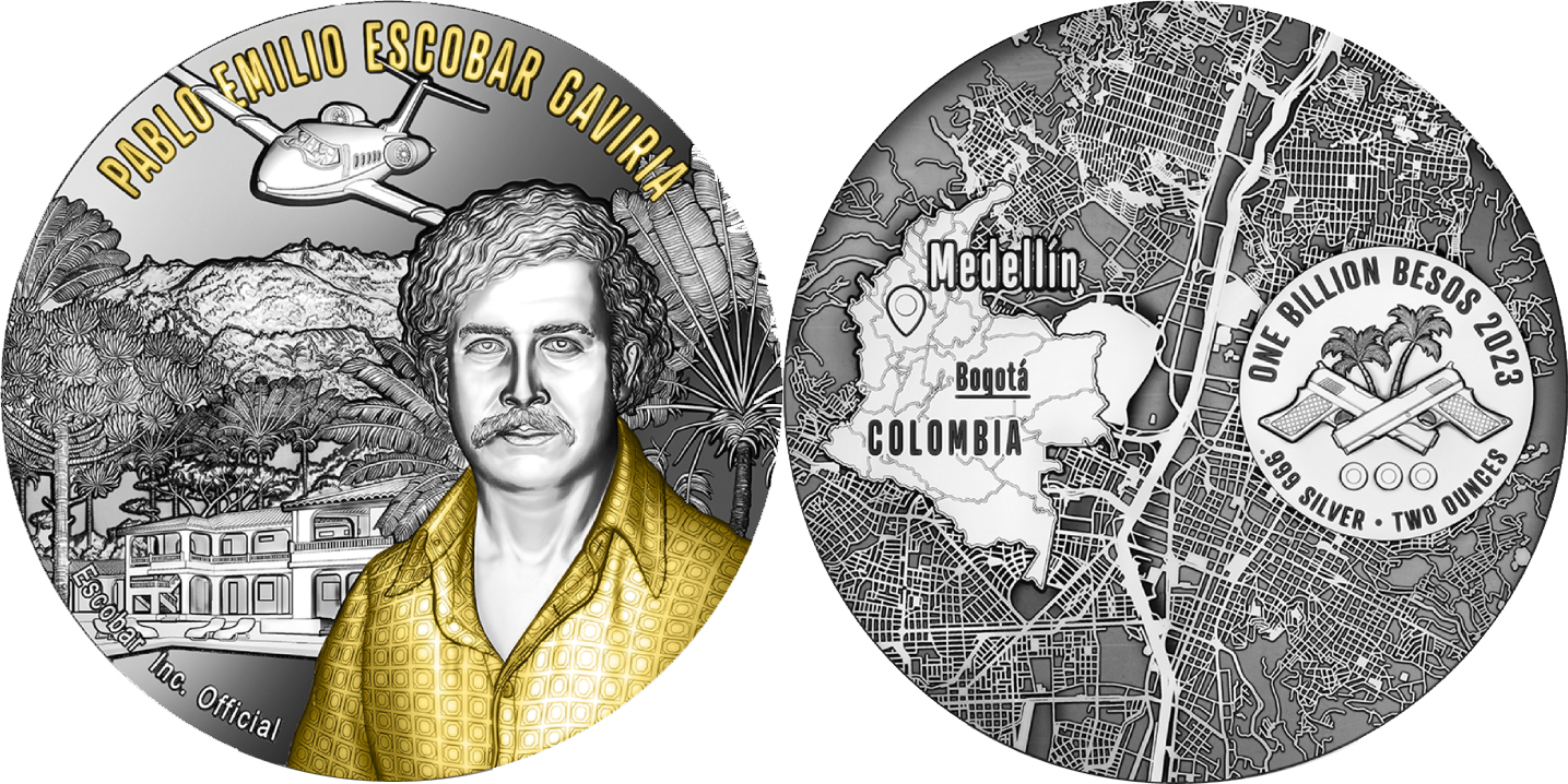 PABLO EMILIO ESCOBAR GAVIRIA Gilded 2 Oz Silver Coin 1 Billion Besos ...