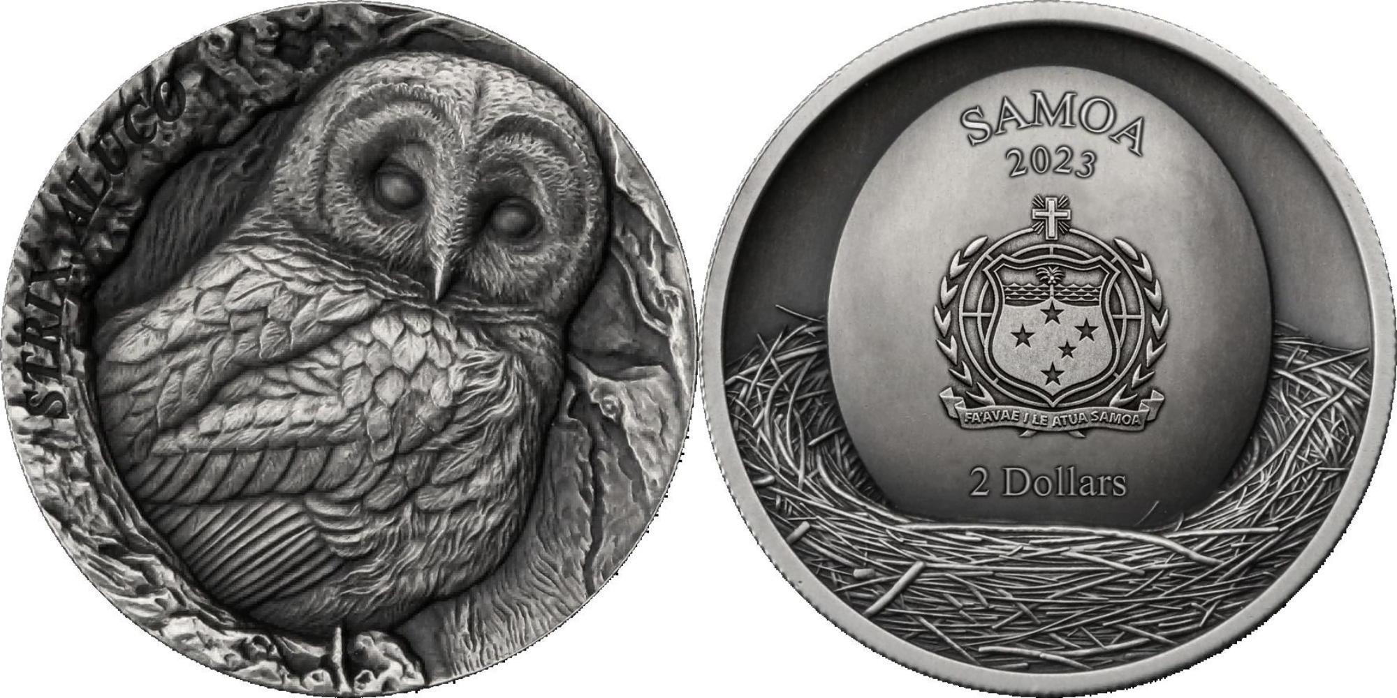 2 Dollars STRIX ALUCO Tawny Owl Tree Hollow Coin 1 Oz Silver Coin 2 ...