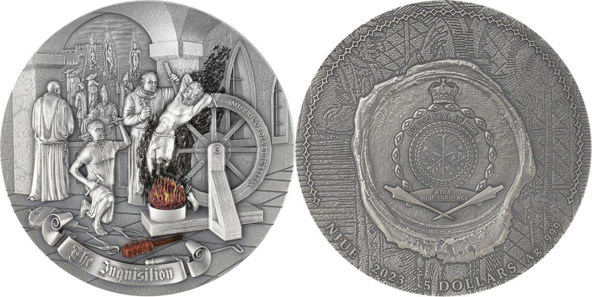 5 Dollars INQUISITION Mistakes of Mankind 2 Oz Silver Coin 5$ Niue 2023 ...