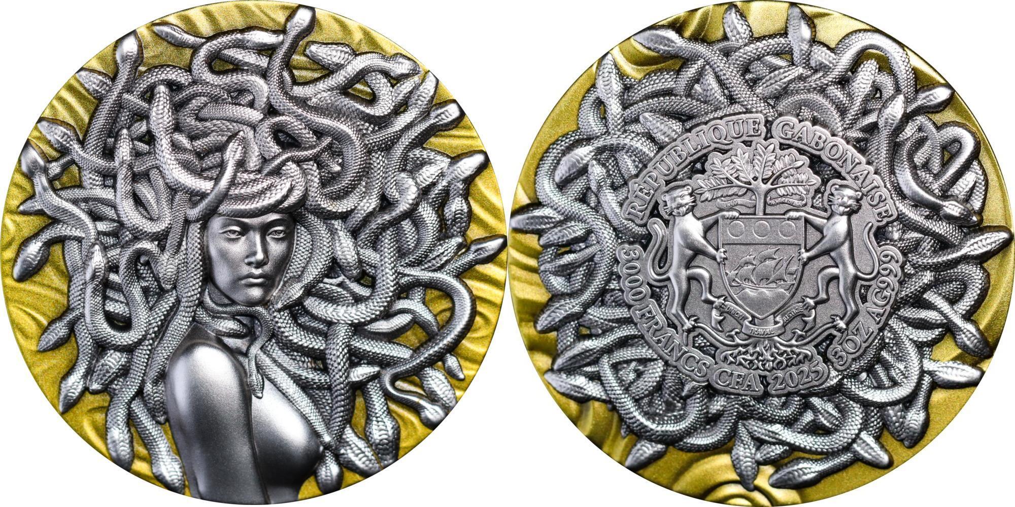 MEDUSA INNOCENT VICTIM 3 Oz Moneta Argento 3000 Francs Gabon 2025 ...
