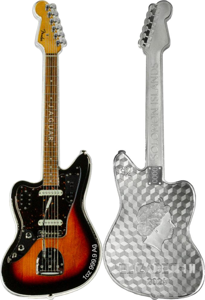 2 Dollars FENDER JAGUAR Guitar 1 Oz Silver Coin 2$ Solomon Islands 2024 ...