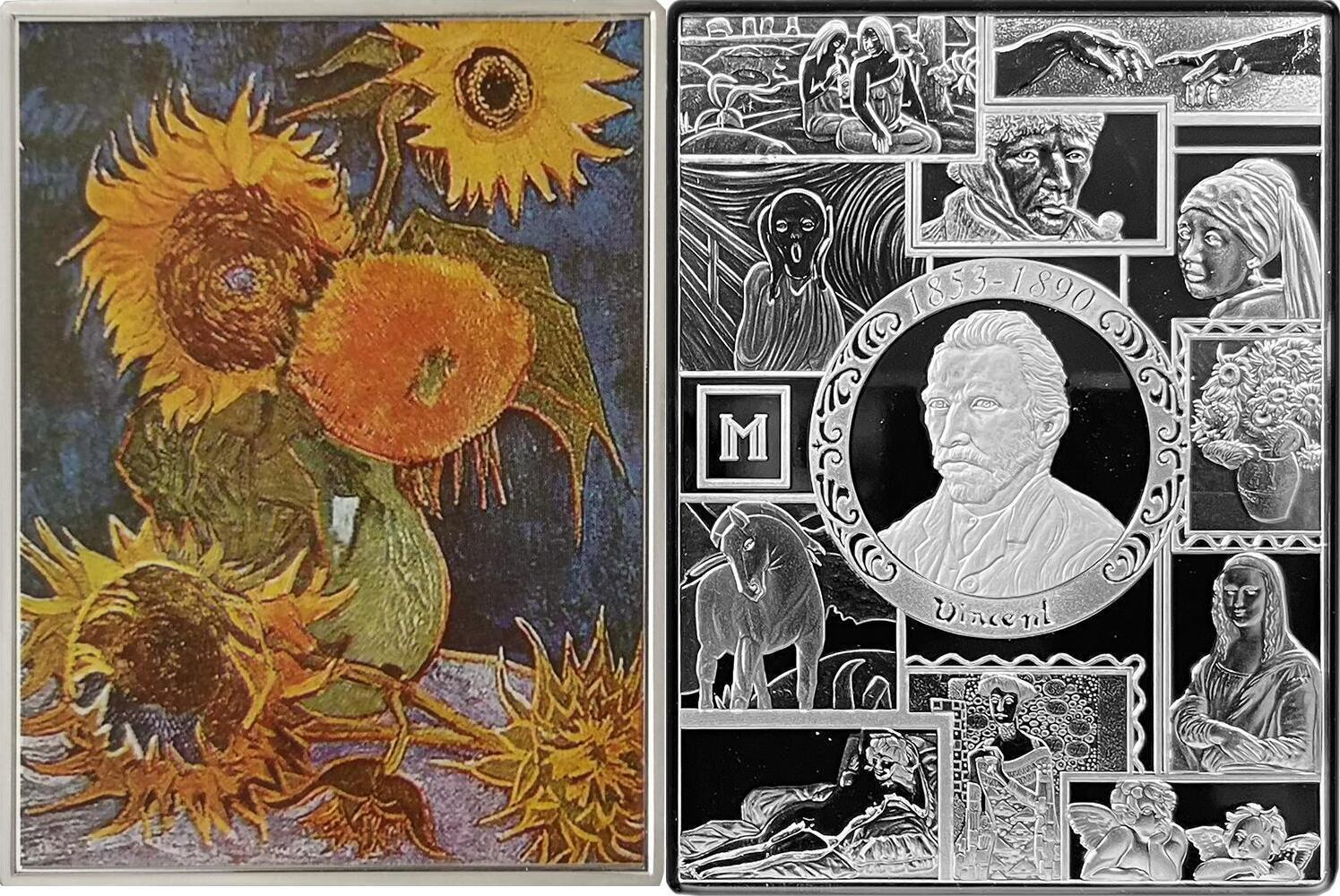 VASE WITH FIVE SUNFLOWERS Vincent Van Gogh Famous Paintings 2 Oz Silver ...