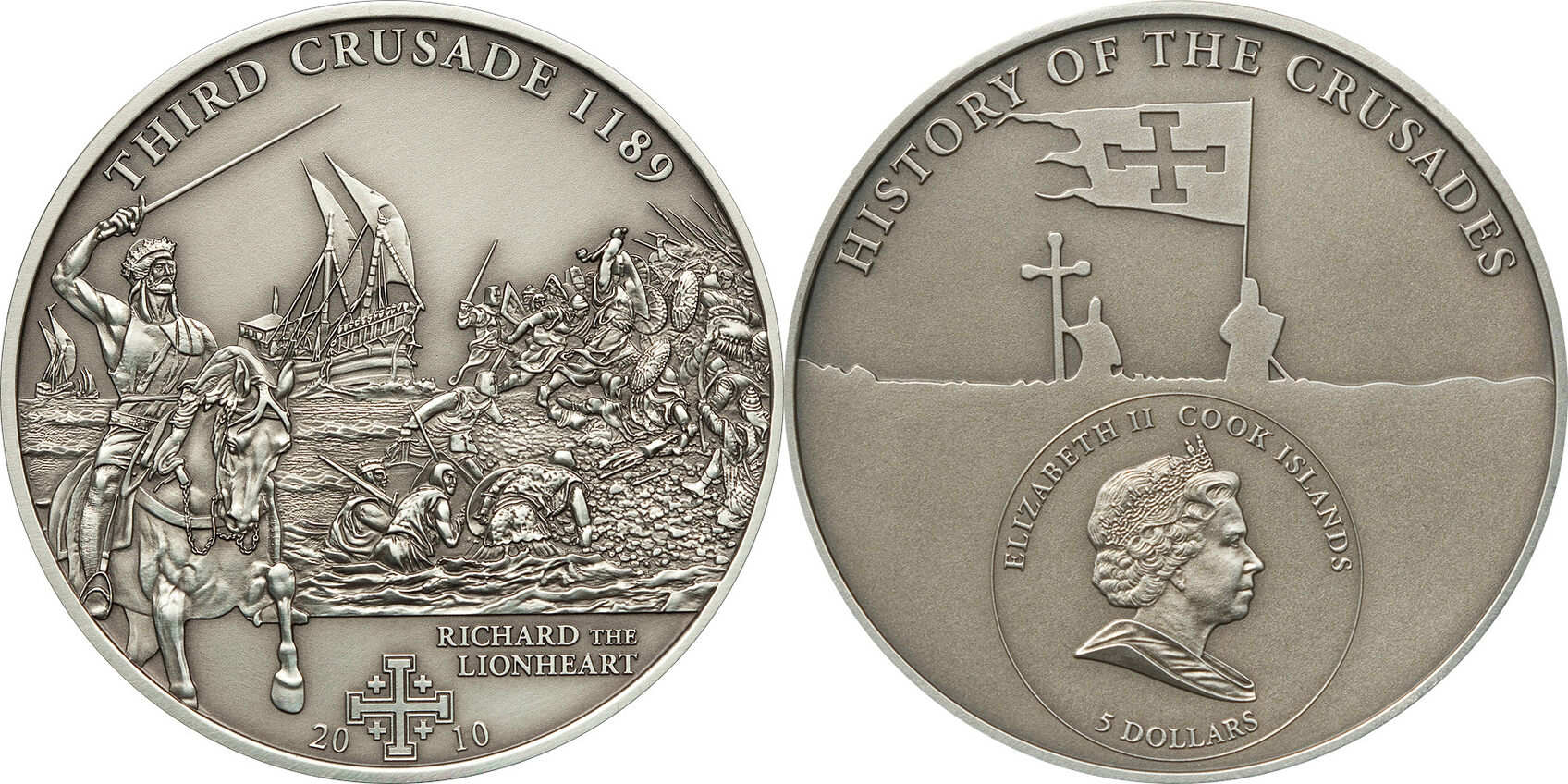 5 Dollars CRUSADE 3 Richard the Lionheart Silver Coin 5$ Cook Islands ...