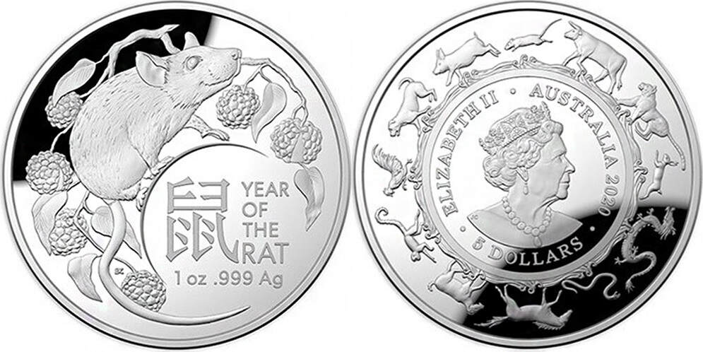 5 Dollars RAT Lunar Year 1 Oz Silver Coin 5$ Australia 2020 PP | MA-Shops