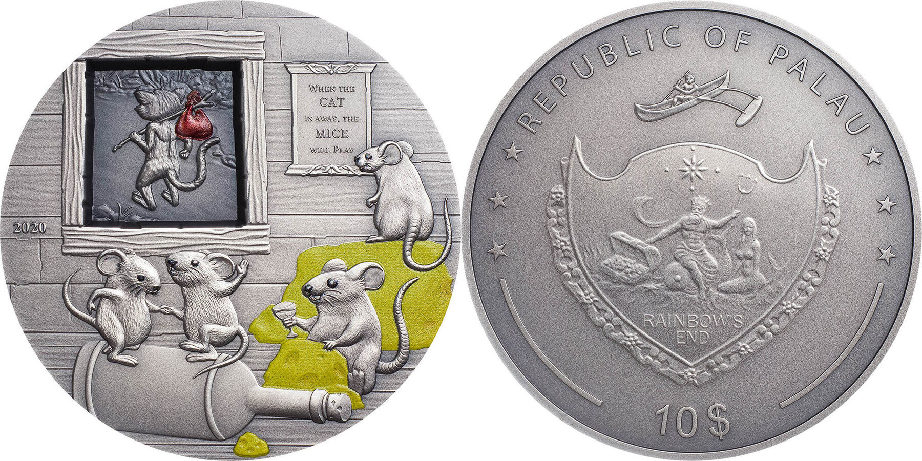 20 Dollars WHEN THE CAT IS AWAY THE MICE WILL PLAY Proverbs 2 Oz Silver ...