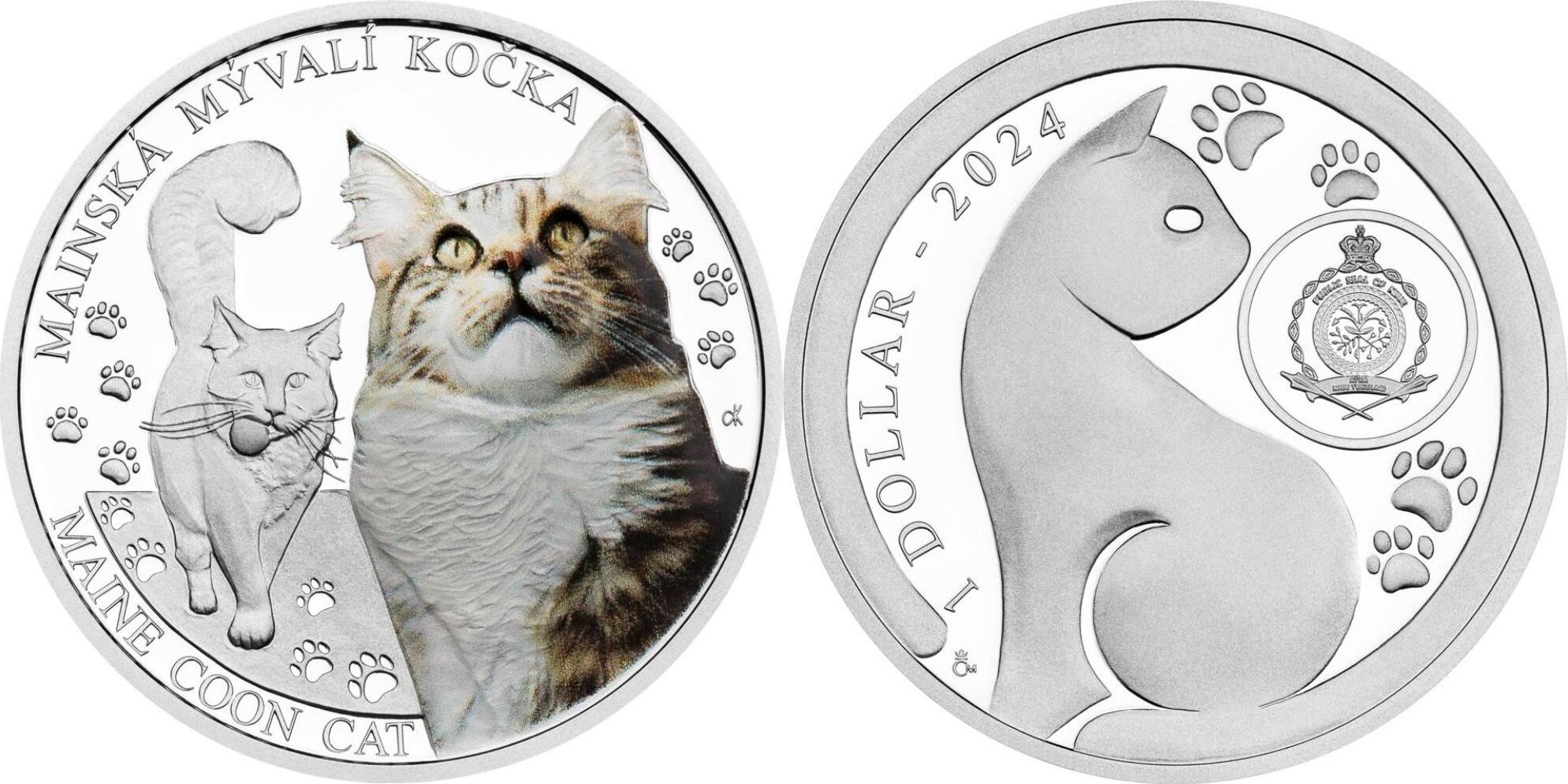 1 Dollar MAINE COON Cat Breeds 1 Oz Silver Coin 1$ Niue 2024 PP | MA-Shops