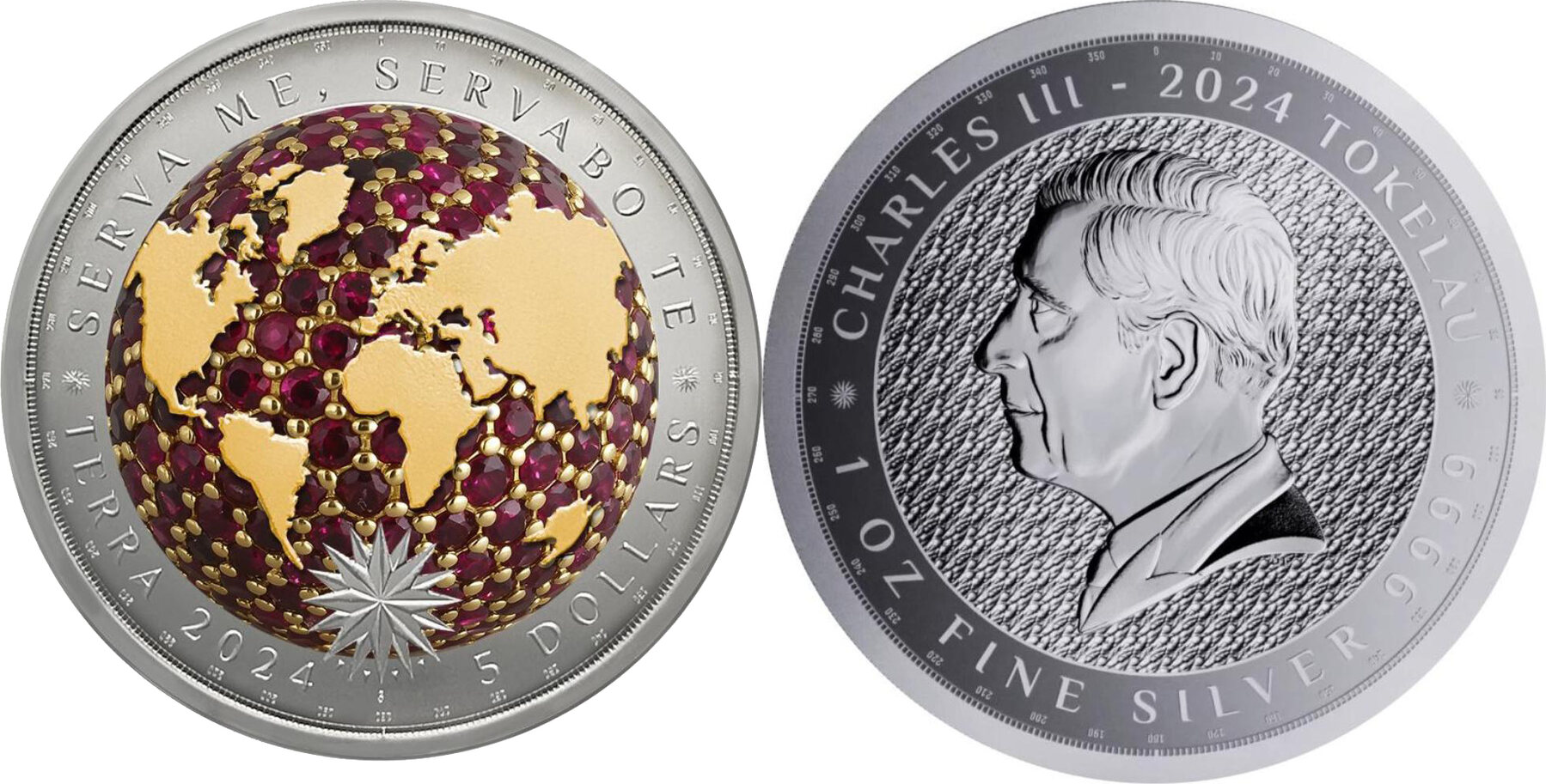 5 Dollars RUBY Precious Earth Terra 1 Oz Silver Coin 5$ Tokelau 2024 BU ...