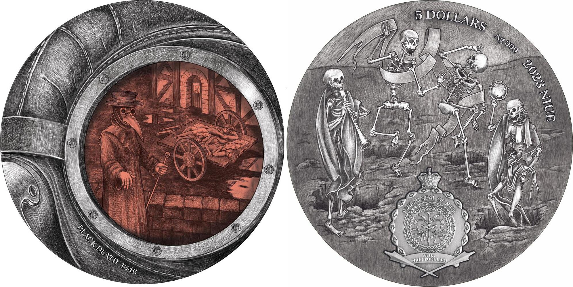 5 Dollars BLACK DEATH Human Tragedies 2 Oz Silver Coin 5$ Niue 2023 ...