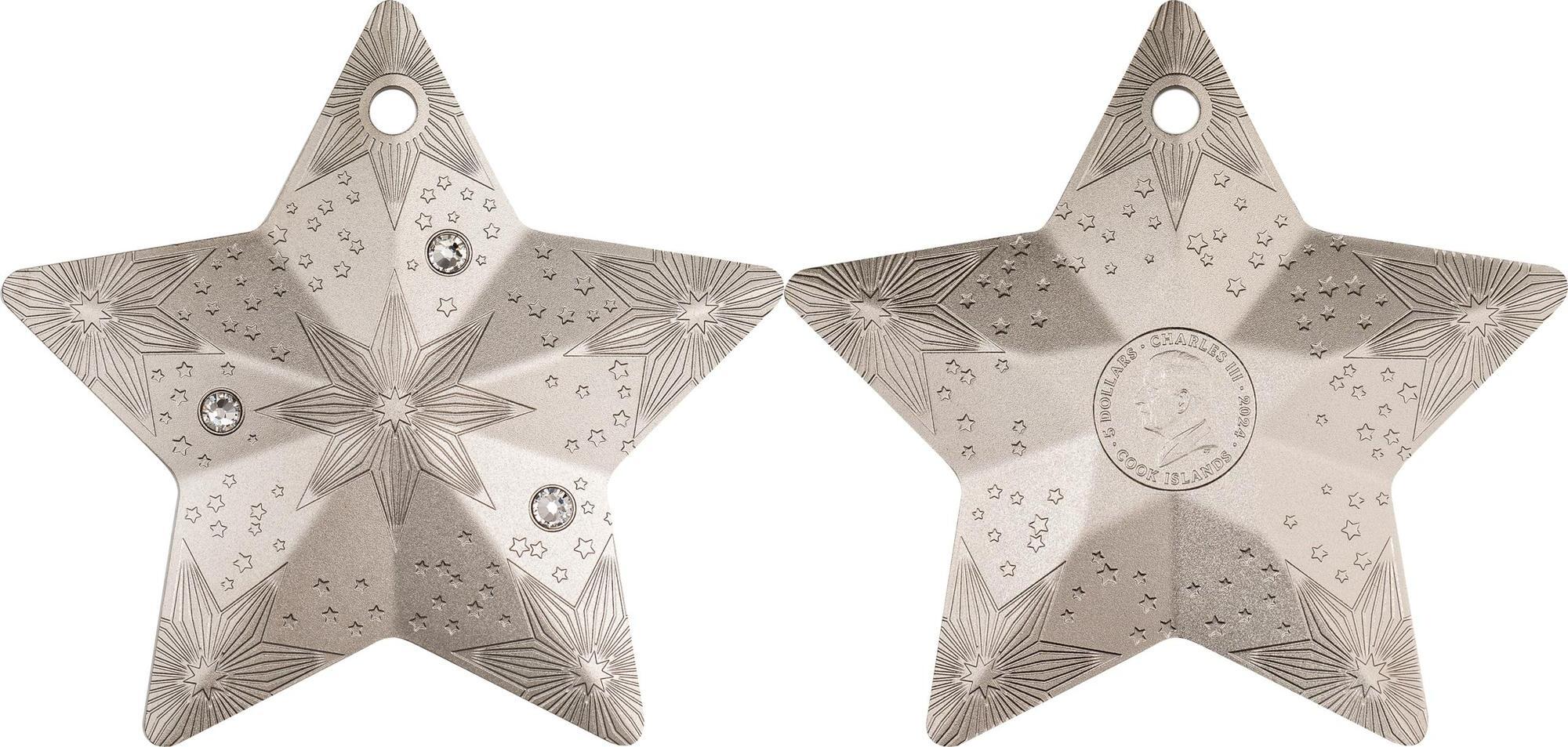 5 Dollars STARRY SKY STAR Holiday Ornament 1 Oz Silver Coin 5$ Cook ...